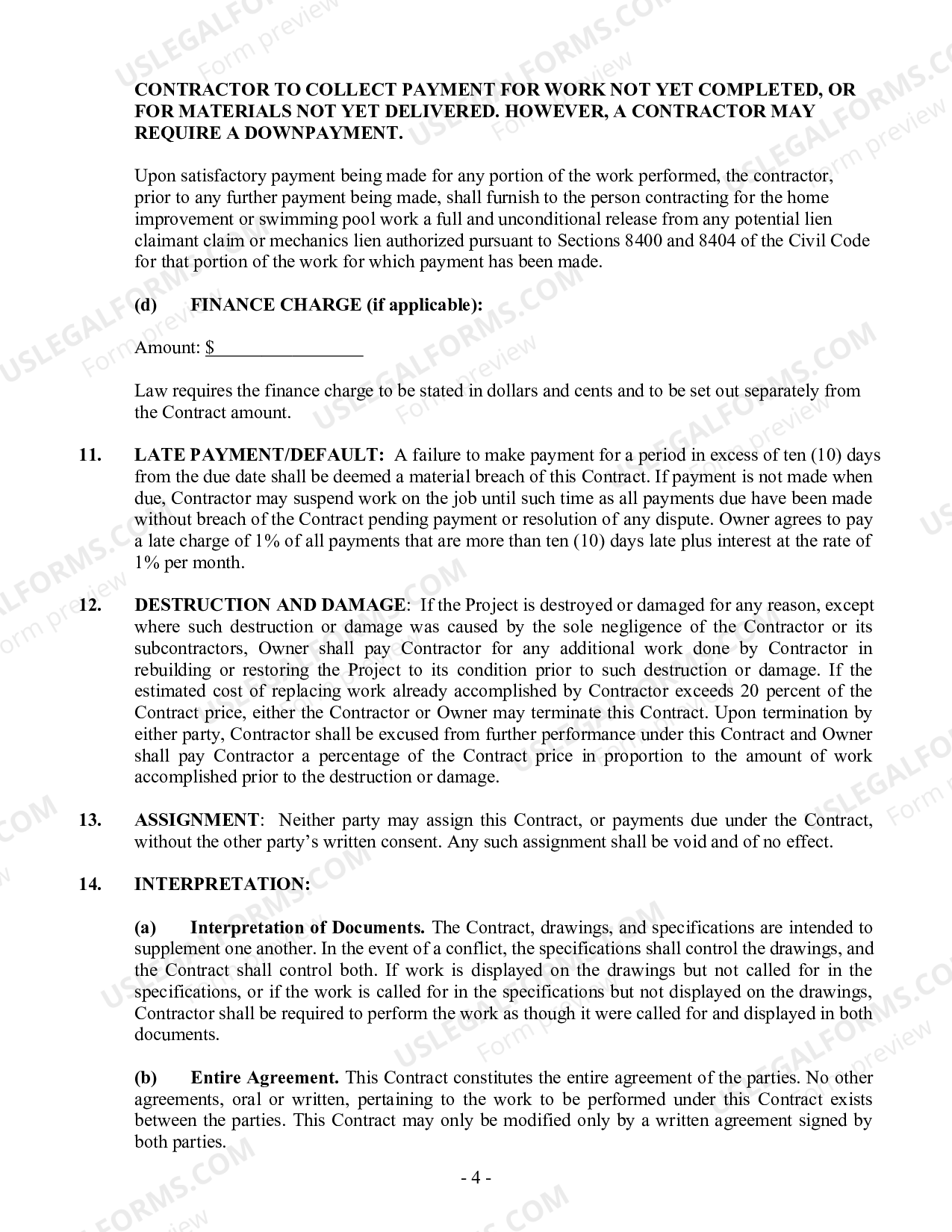 California Construction Home Improvement Contract Cost Plus Or Fixed