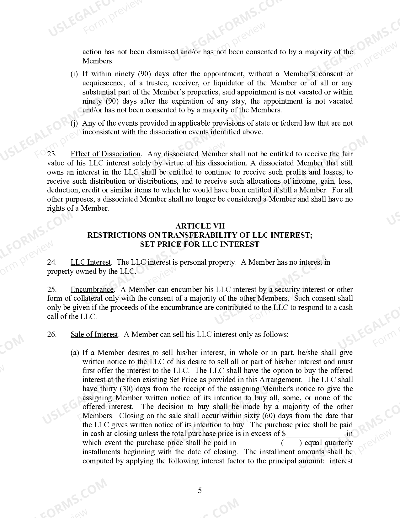 California Single Member Limited Liability Company LLC Operating ...