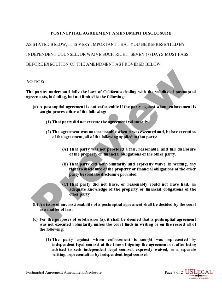 Amendment To Postnuptial Property Agreement California Postnuptial 
