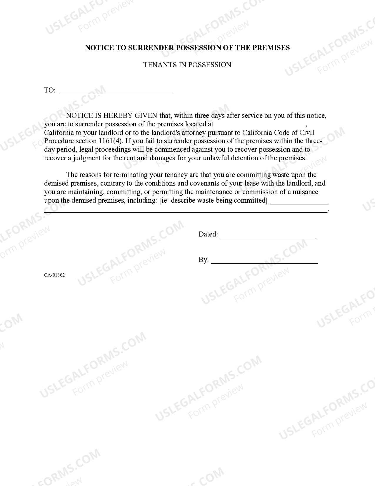 California Notice to Surrender Possession of the Premises - California ...