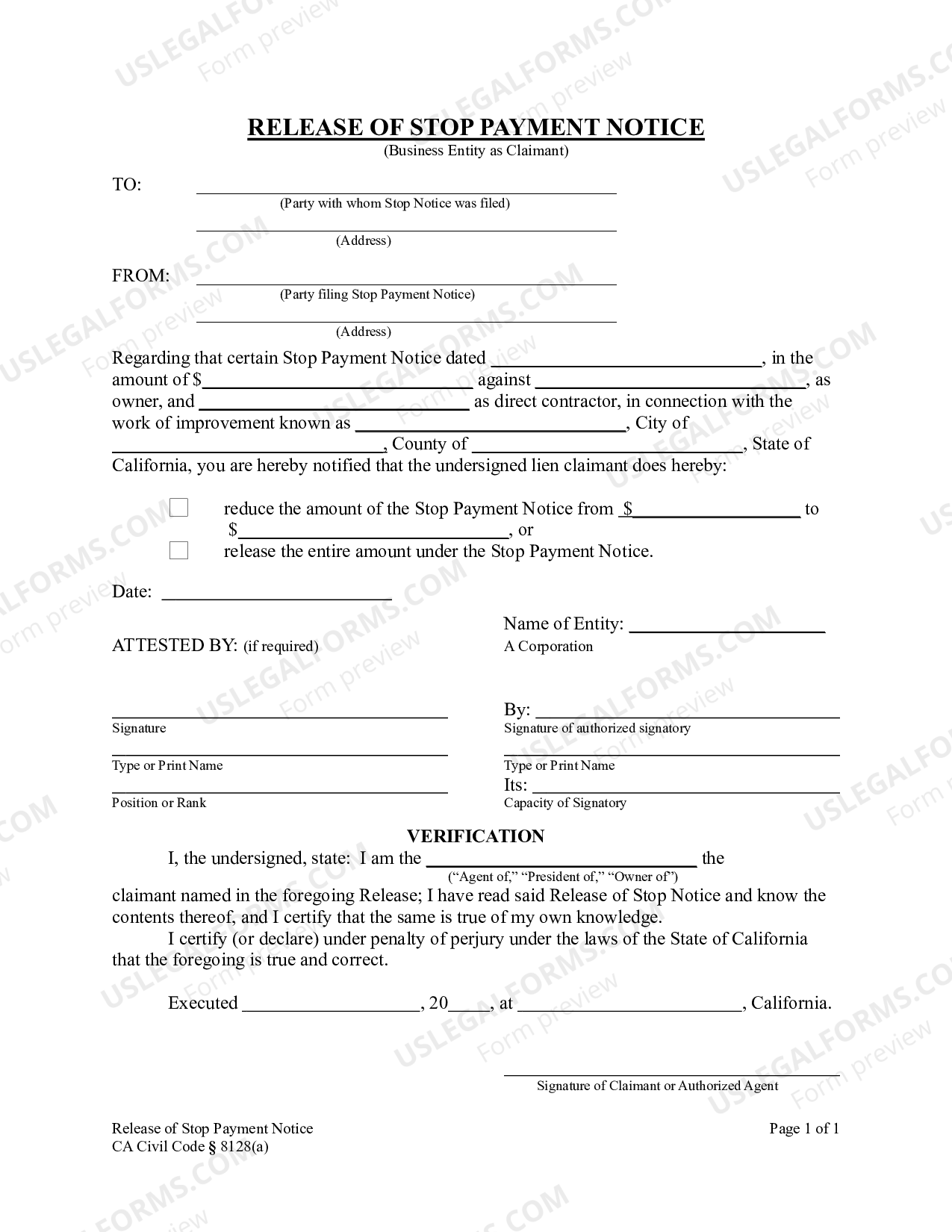 California Release of Stop Notice - Construction Liens - Business ...