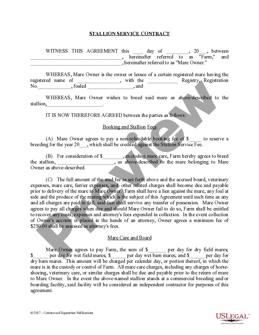 Stallion Breeding Contract Templates