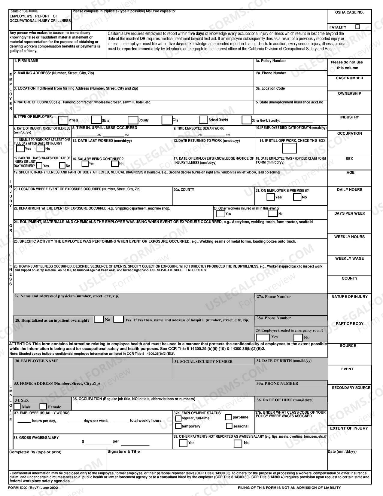 California Employers First Report for Workers' Compensation | US Legal ...