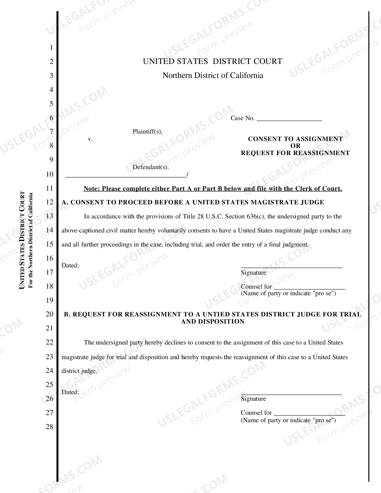 California Consent to Assignment of Request for Reassignment | US Legal ...