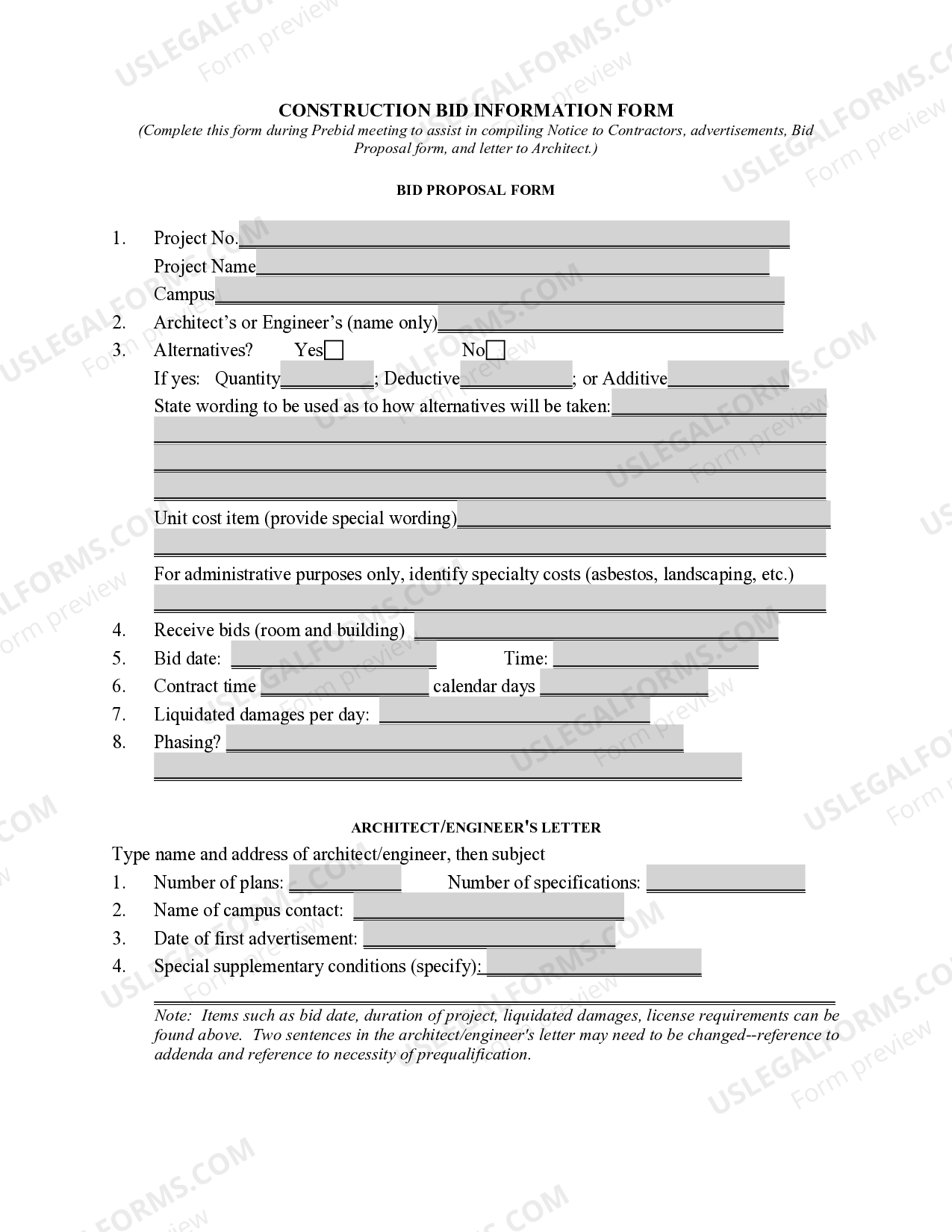 California Construction Bid Information Form | US Legal Forms