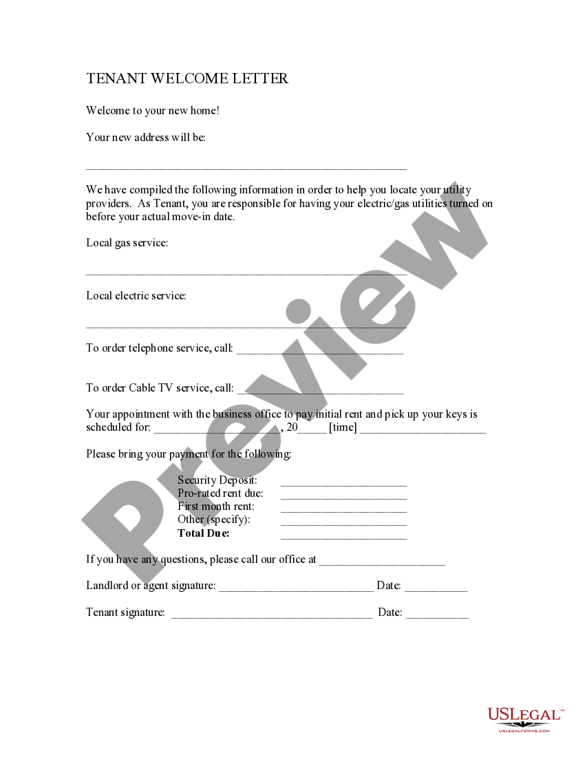Commercial Tenant Welcome Letter For Holiday US Legal Forms
