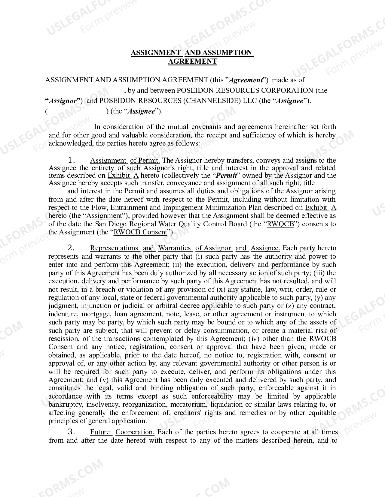 California Assignment and Assumption Agreement with the Regional Water ...