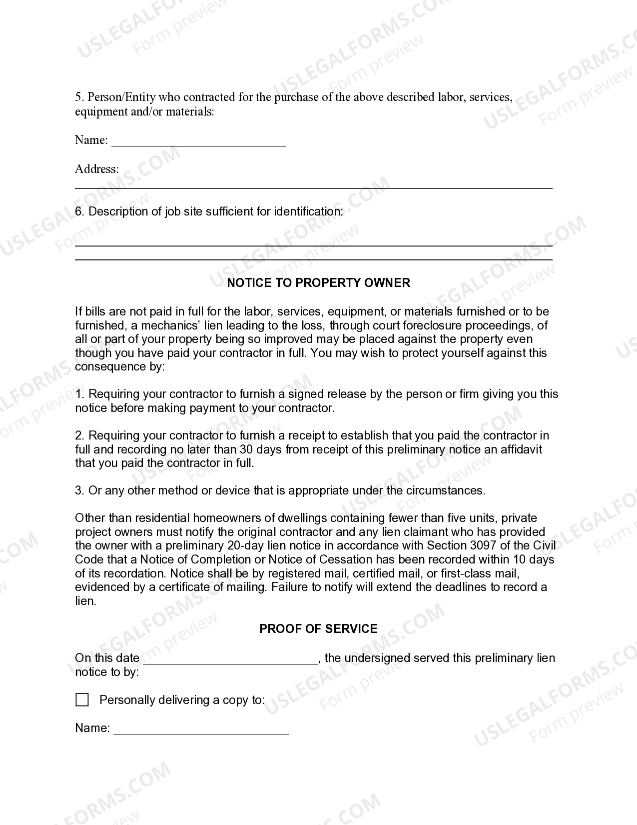 California 20 Day Preliminary Lien Notice | US Legal Forms