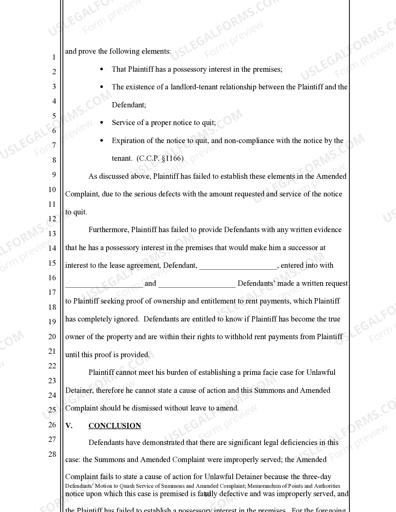 California Motion to Quash and Memorandum | US Legal Forms