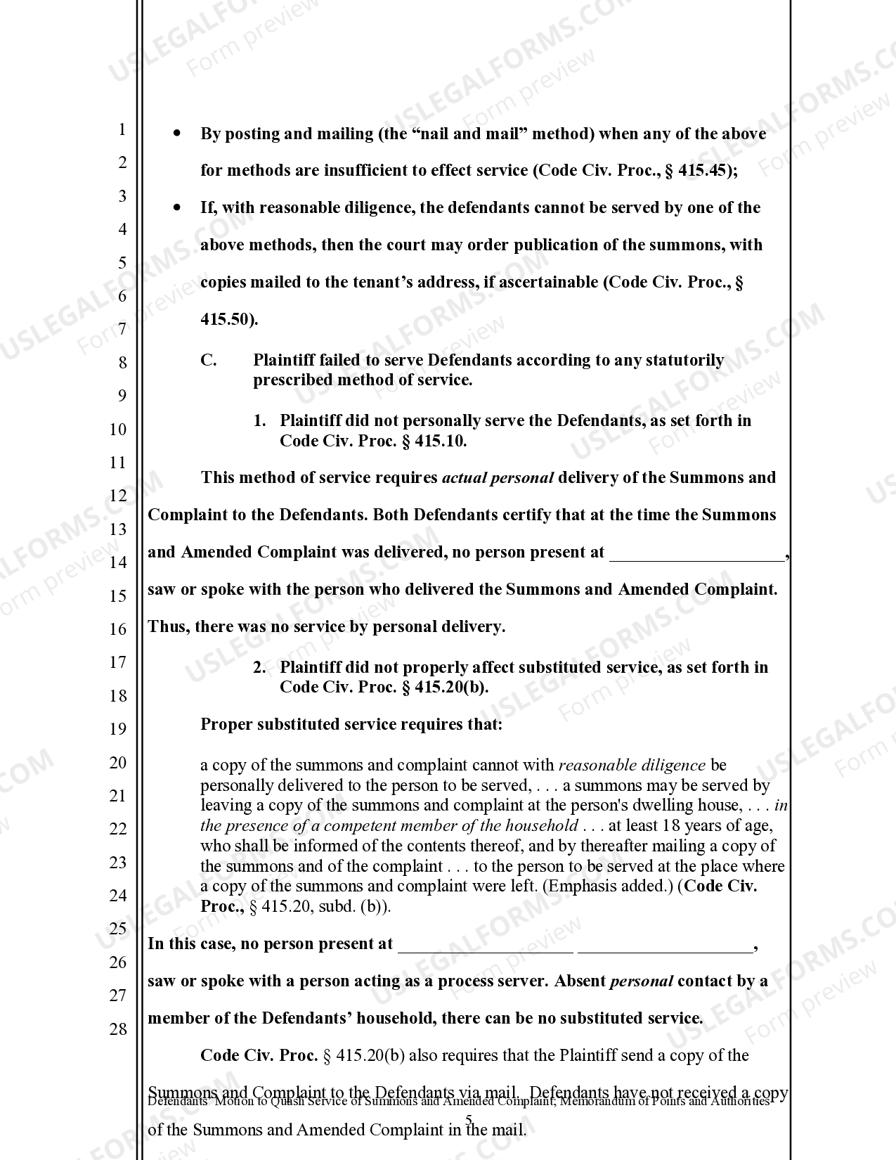 California Motion to Quash and Memorandum | US Legal Forms