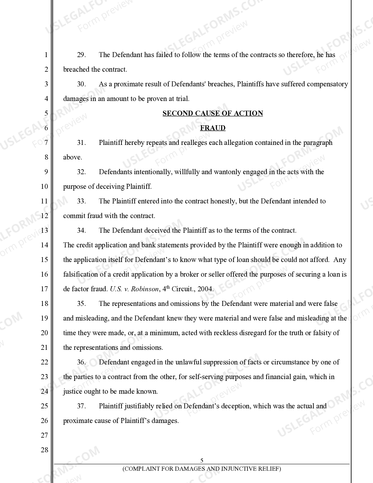 California Complaint for Breach of Contract, Negligent ...