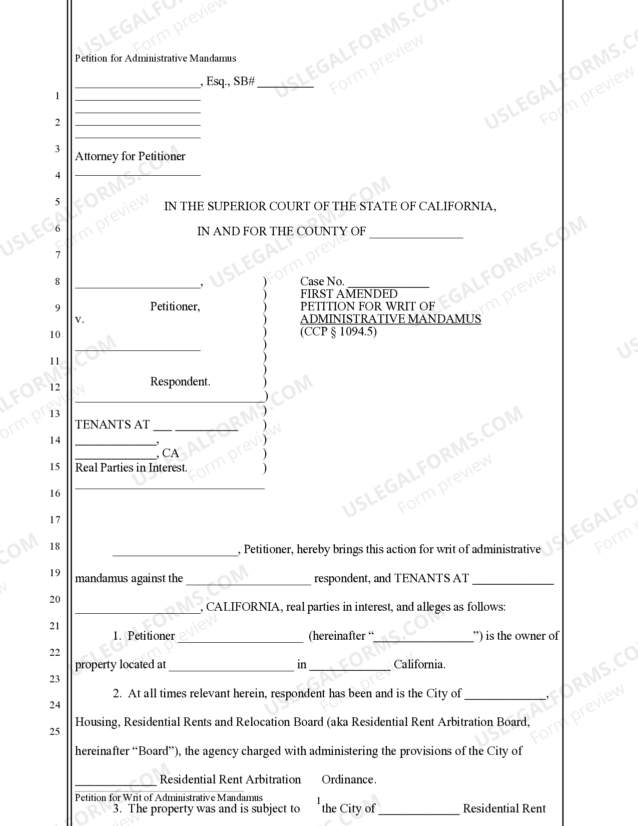 California First Amended Petition for Writ of Administrative Mandamus | US Legal Forms