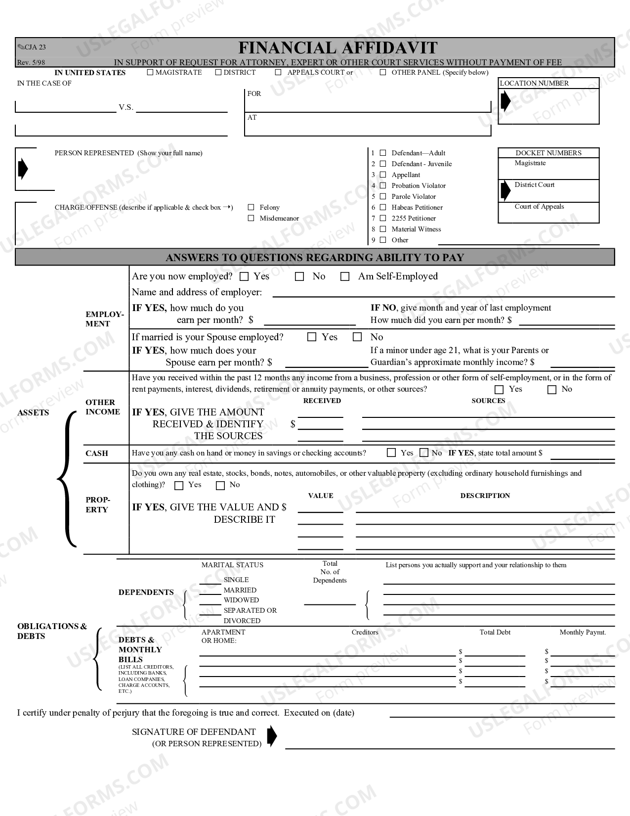 Financial Affidavit Of Support | US Legal Forms