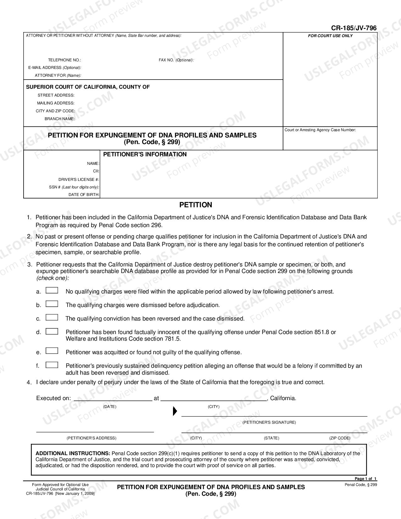 California Petition for Expungement of DNA Profiles and Samples | US ...
