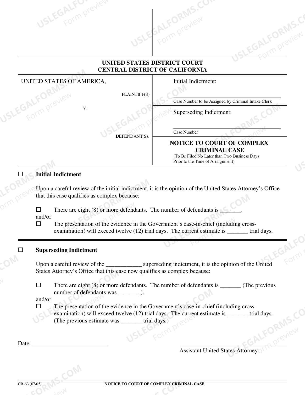 California Notice to Court of Complex Criminal Case | US Legal Forms