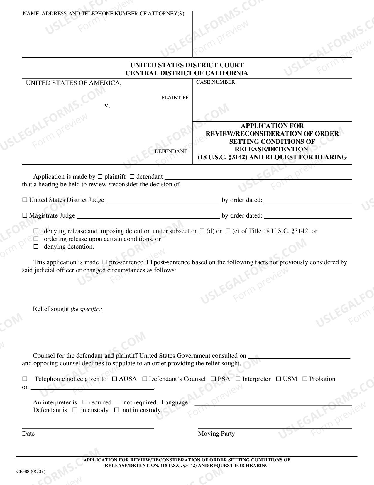 California Application for Review - Reconsideration of Order Setting ...