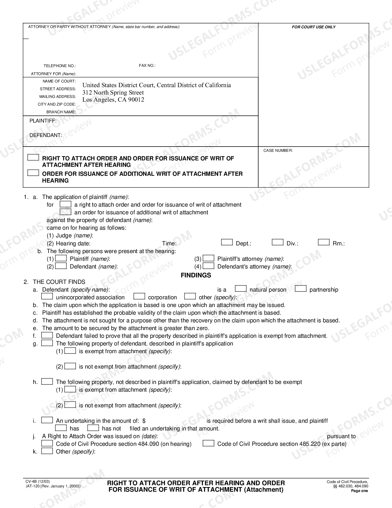 California Right to Attach Order after Hearing and Order for Issuance ...