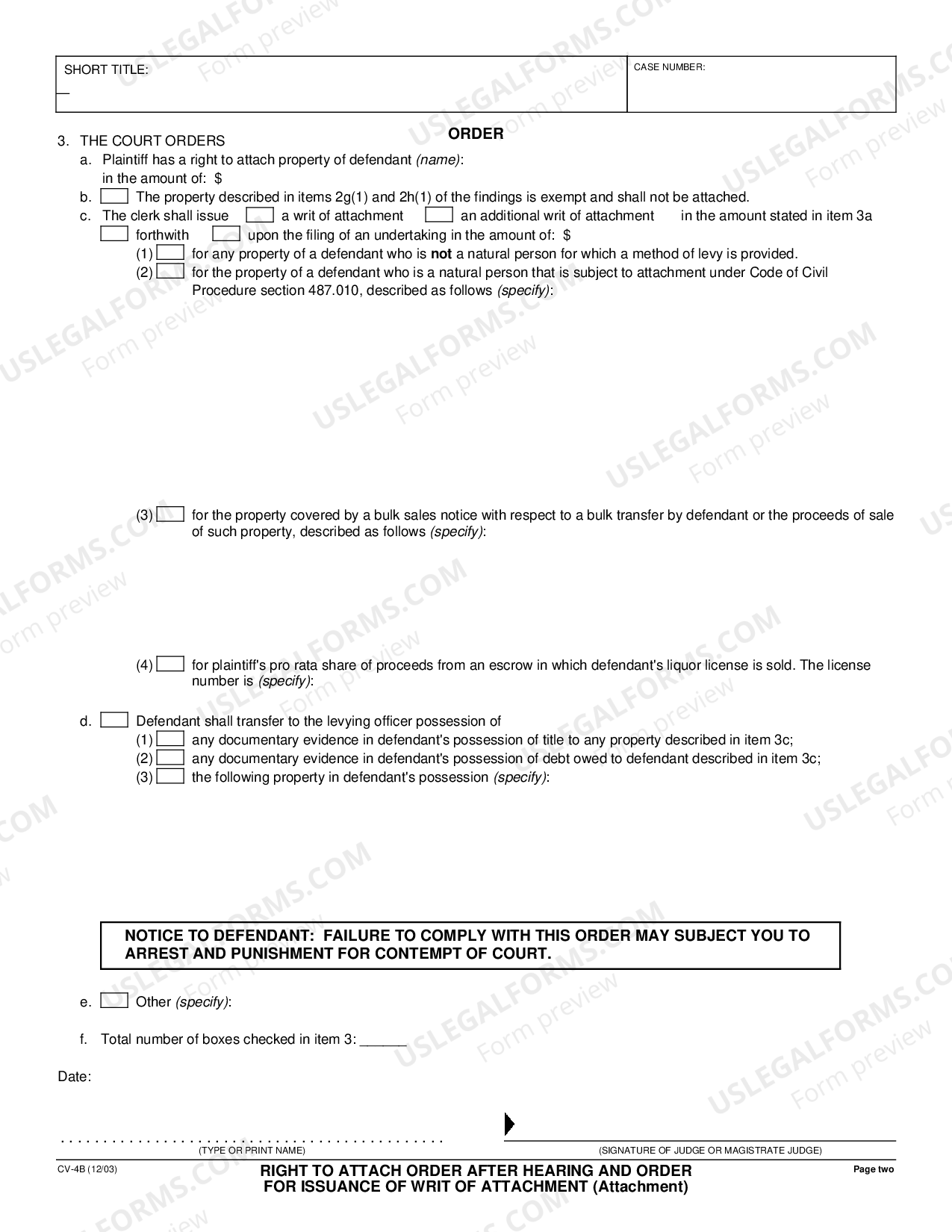 California Right to Attach Order after Hearing and Order for Issuance ...