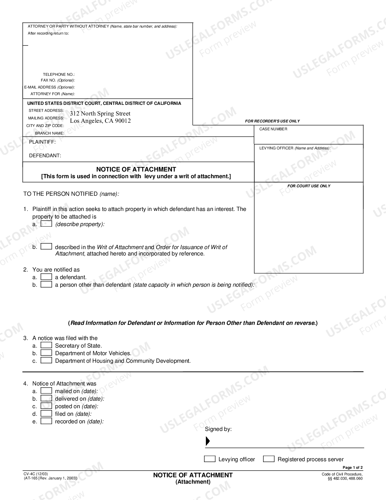 California Notice of Attachment - Attachment | US Legal Forms