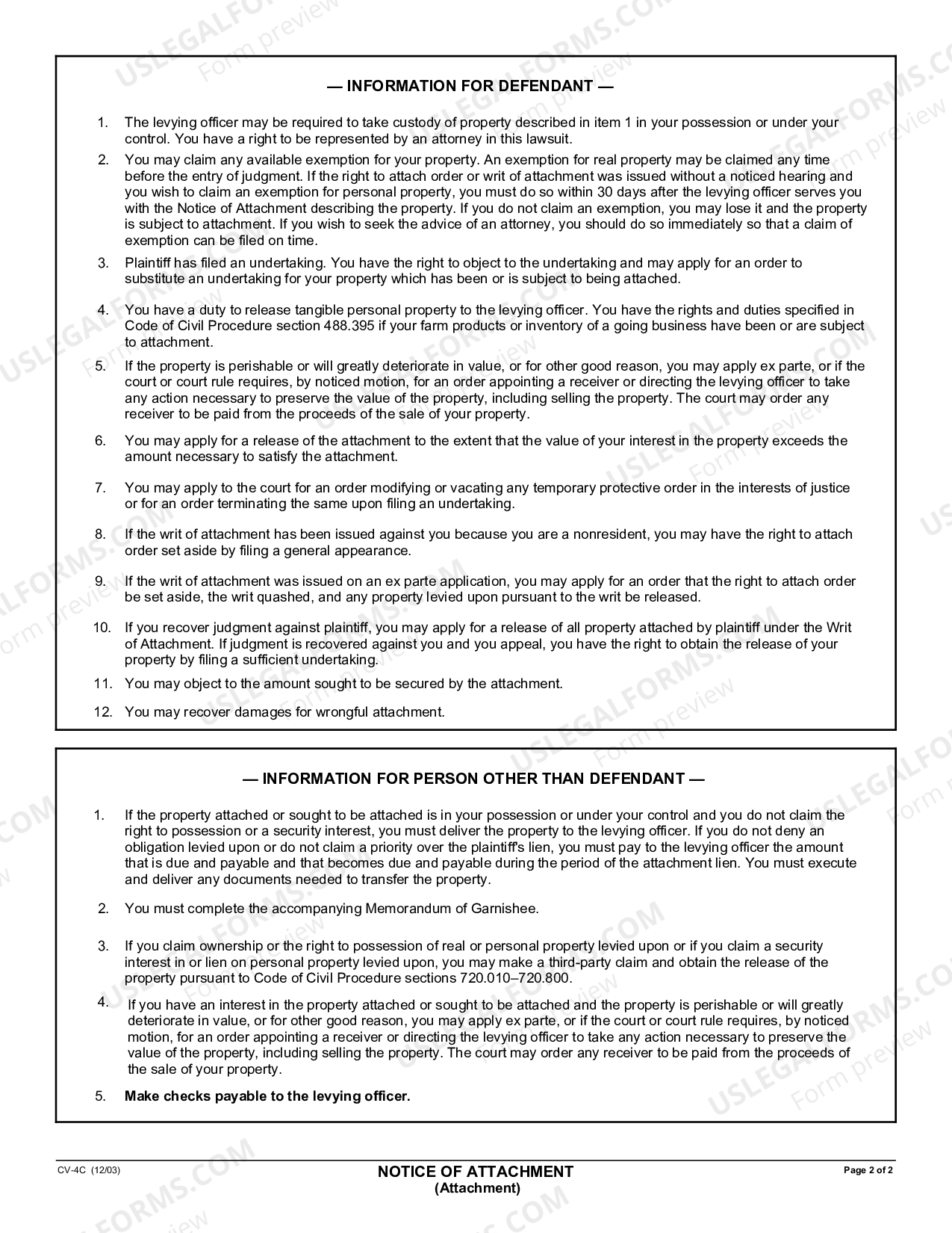 California Notice of Attachment - Attachment | US Legal Forms