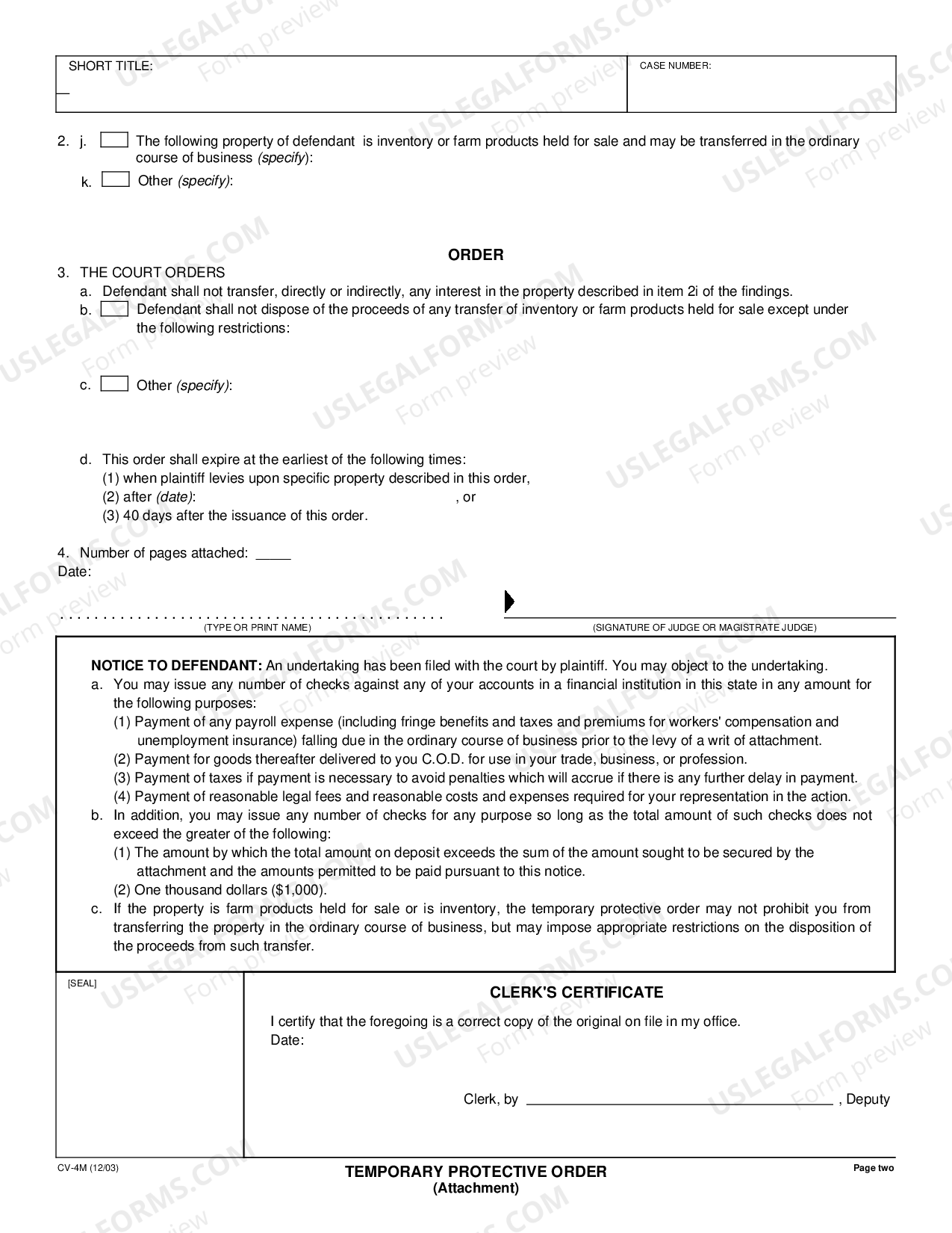 California Temporary Protective Order - Attachment | US Legal Forms