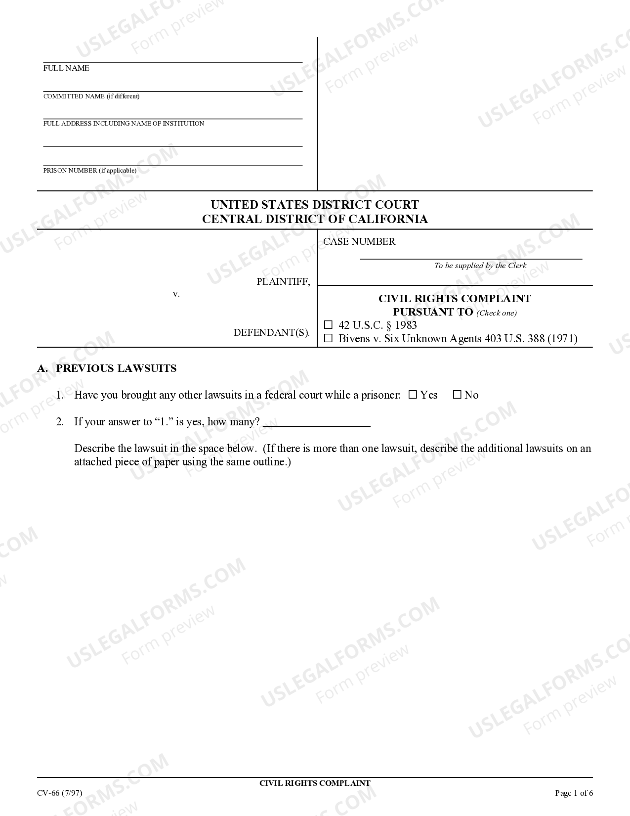 California Prisoner Civil Rights Packet | US Legal Forms