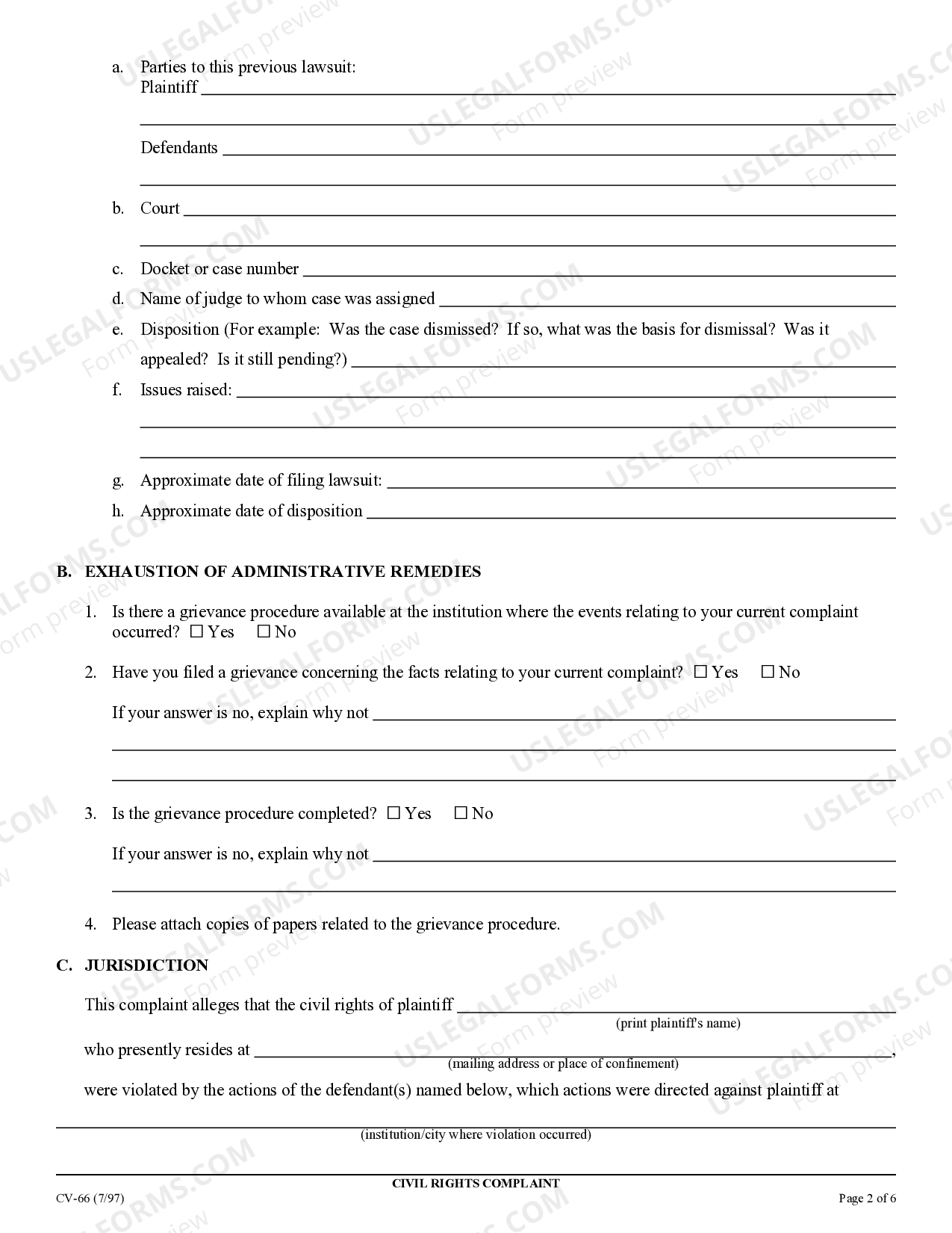 California Prisoner Civil Rights Packet | US Legal Forms
