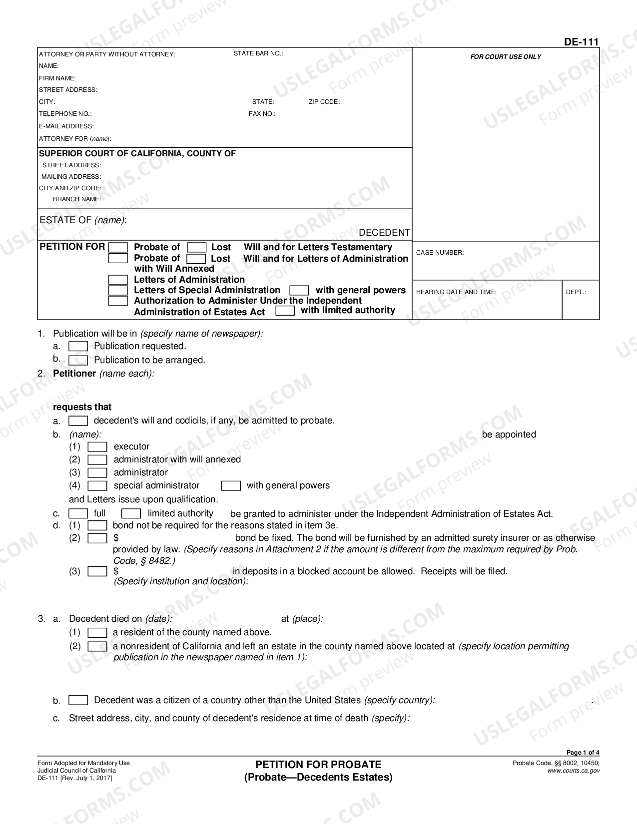 California Petition for Probate | US Legal Forms