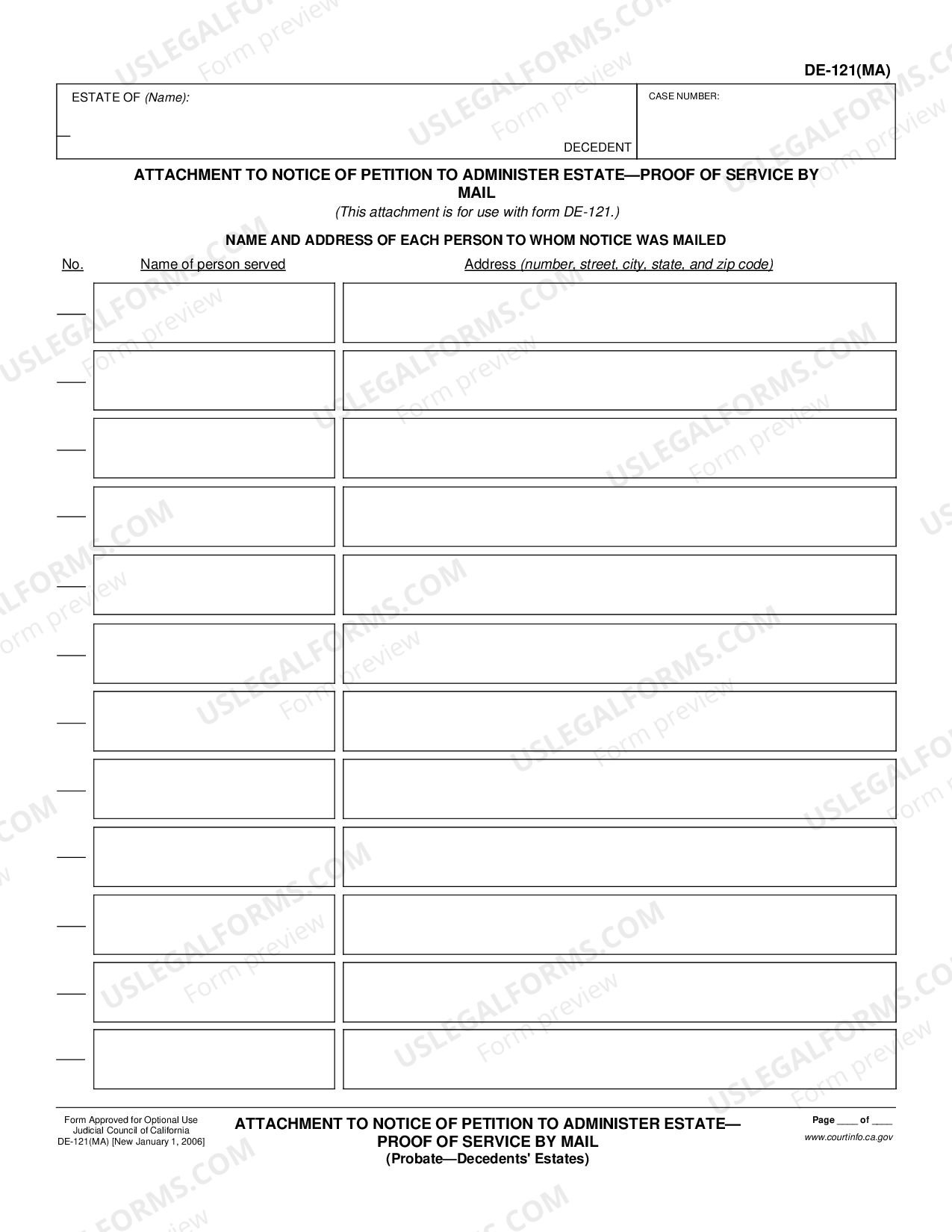 California Attachment to Notice of Petition to Administer Estate - Proof of Service By Mail | US ...