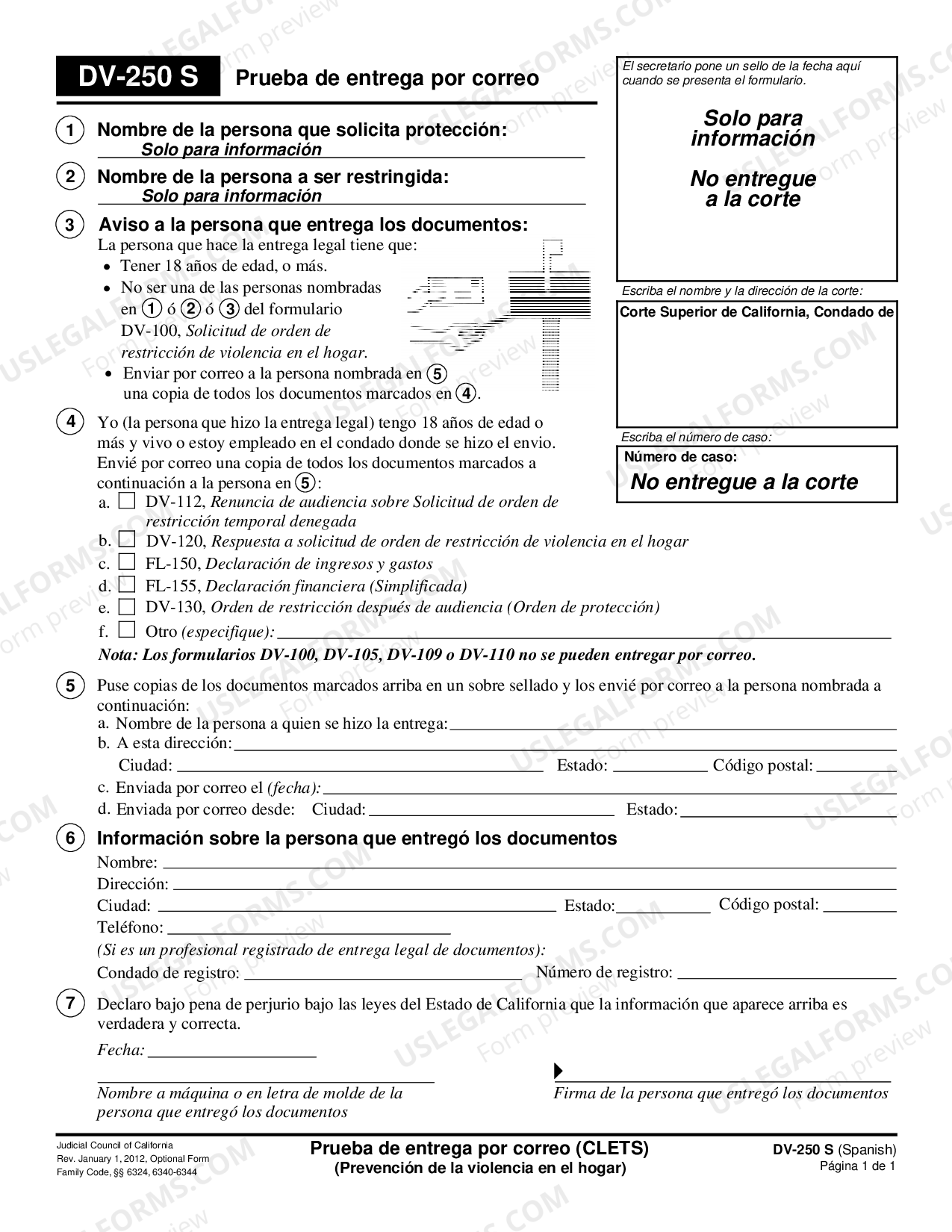 Fontana California Proof of Service by Mail - CLETS - Domestic Violence ...