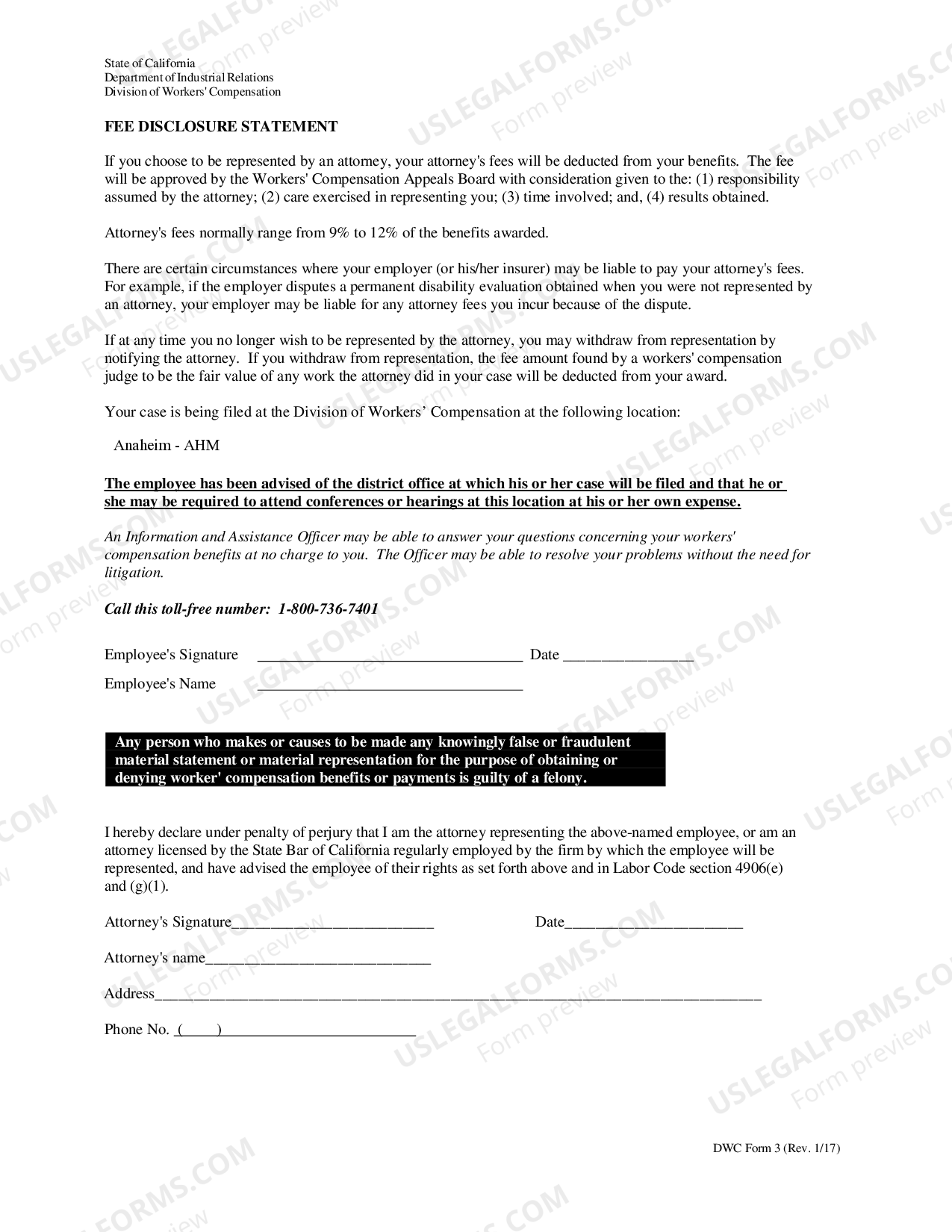 California Fee Disclosure Statement for Workers' Compensation - Ca ...