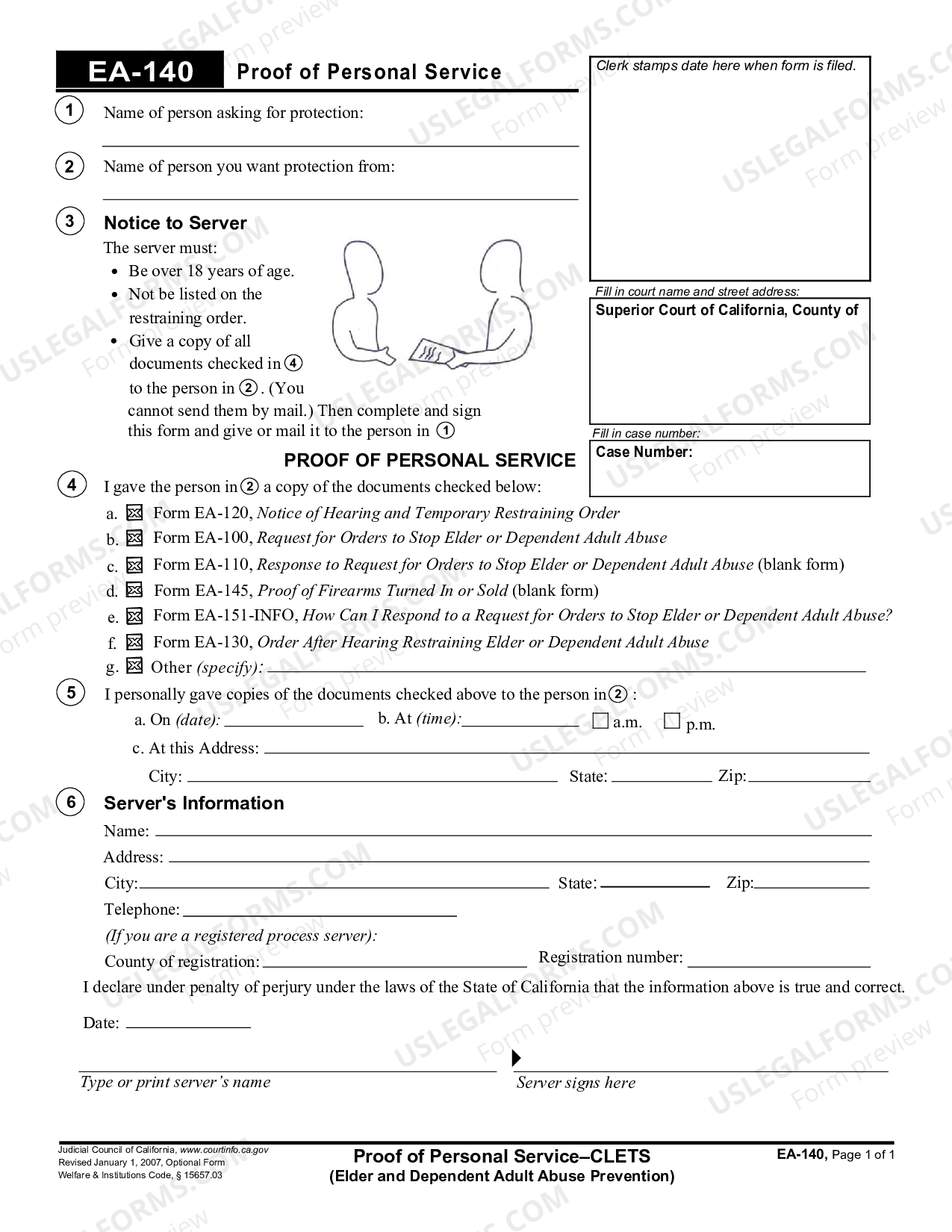 California Proof of Service - Elder of Dependent Adult Abuse - CLETS ...