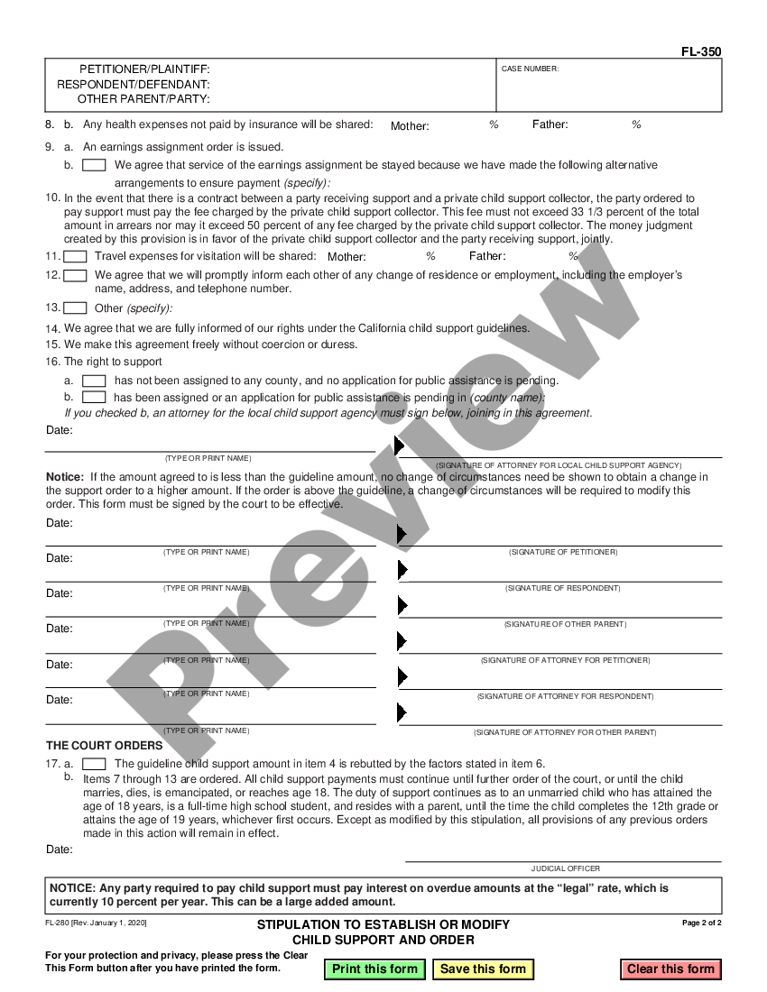 Clovis California Stipulations To Establish Or Modify Child Support And Order US Legal Forms