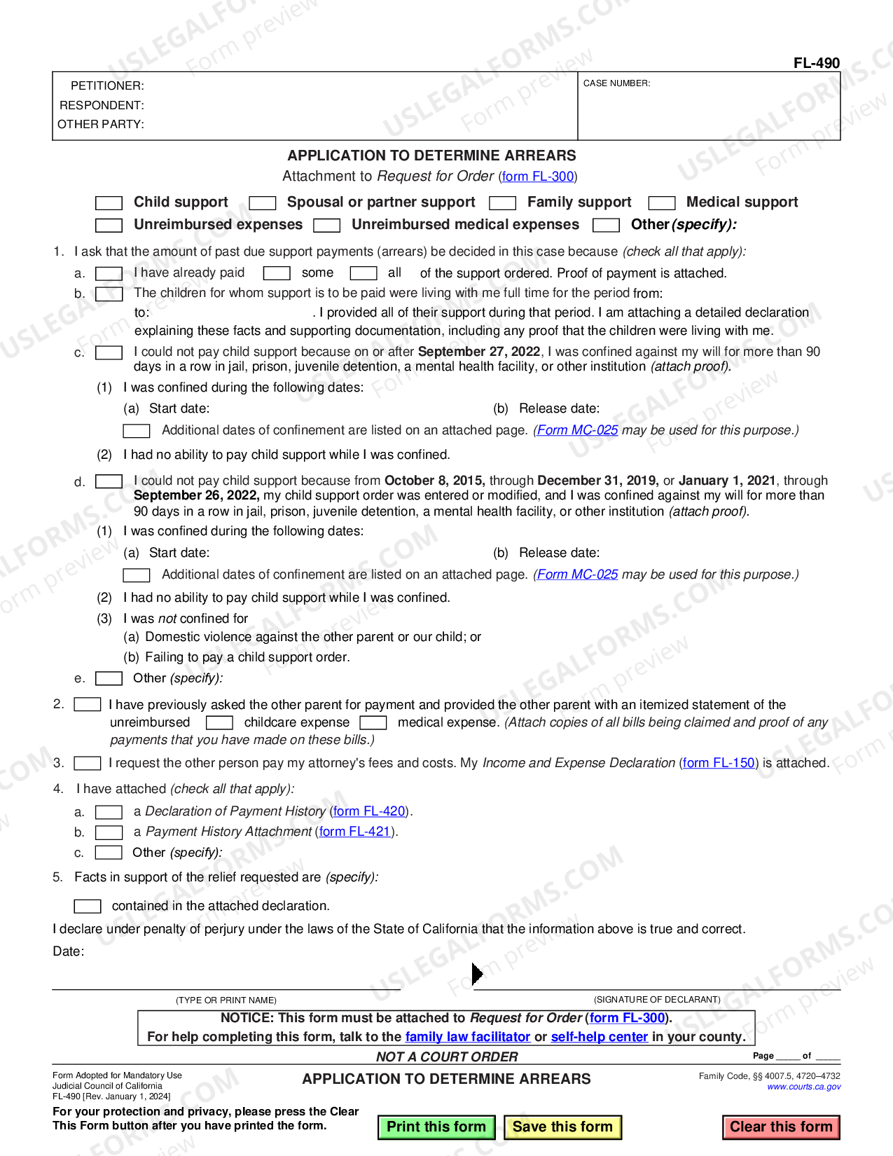 California Application to Determine Arrearages - Family Law - Domestic Violence Prevention ...