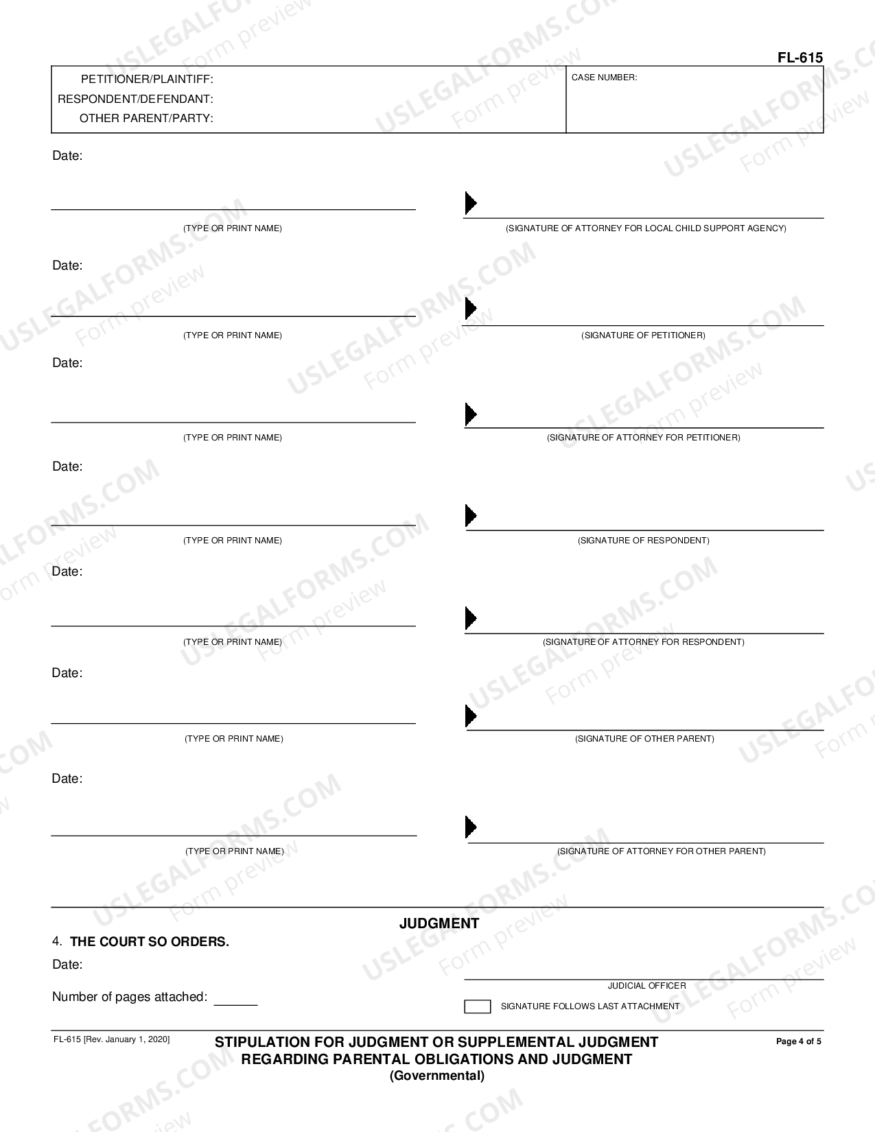 California Stipulation for Judgment or Supplemental Judgment Regarding ...