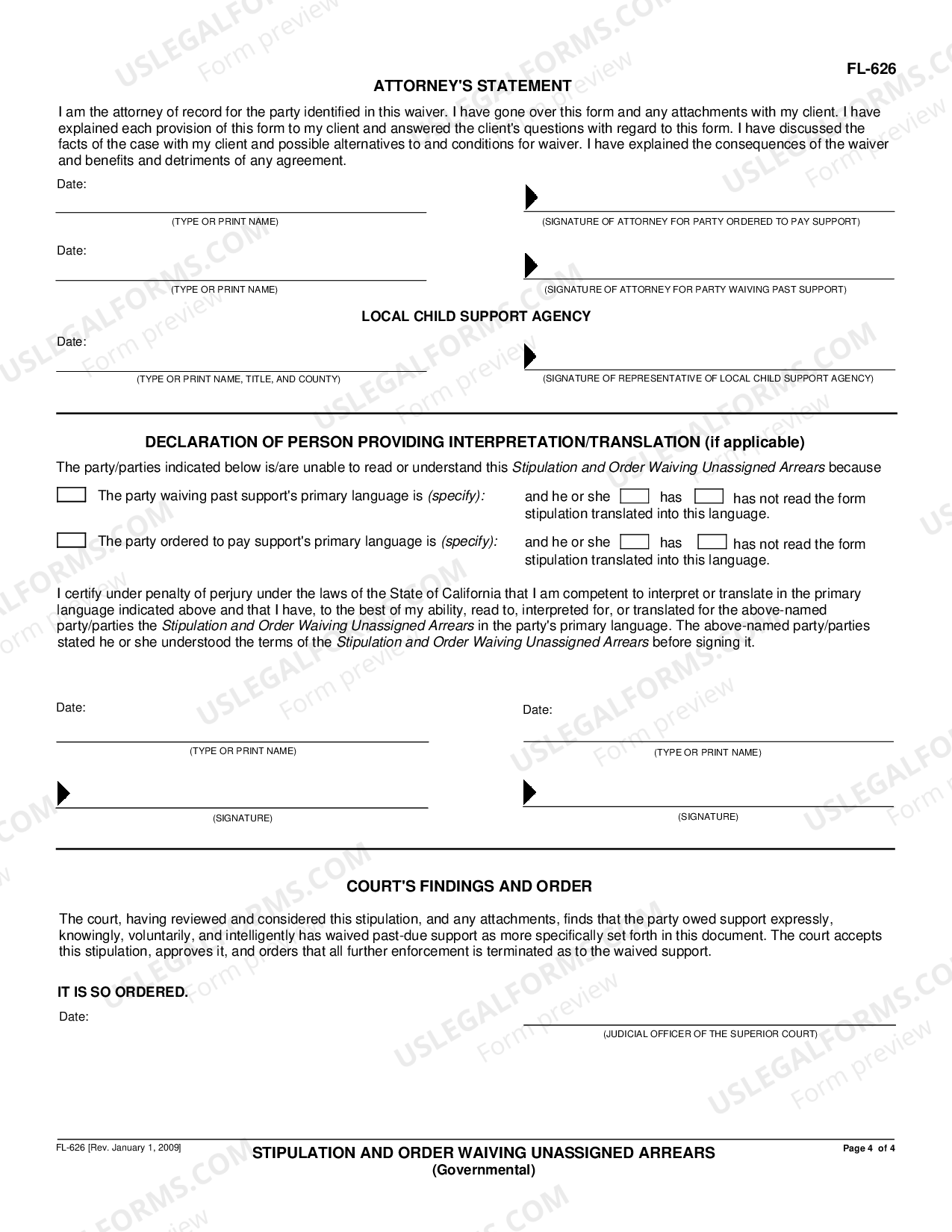California Stipulation and Order Waiving Unassigned Arrears ...