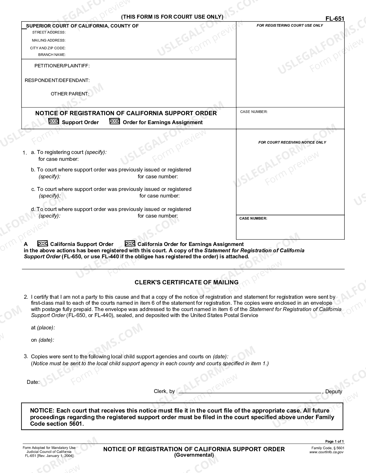 Notice of Registration of California Support Order Governmental | US ...