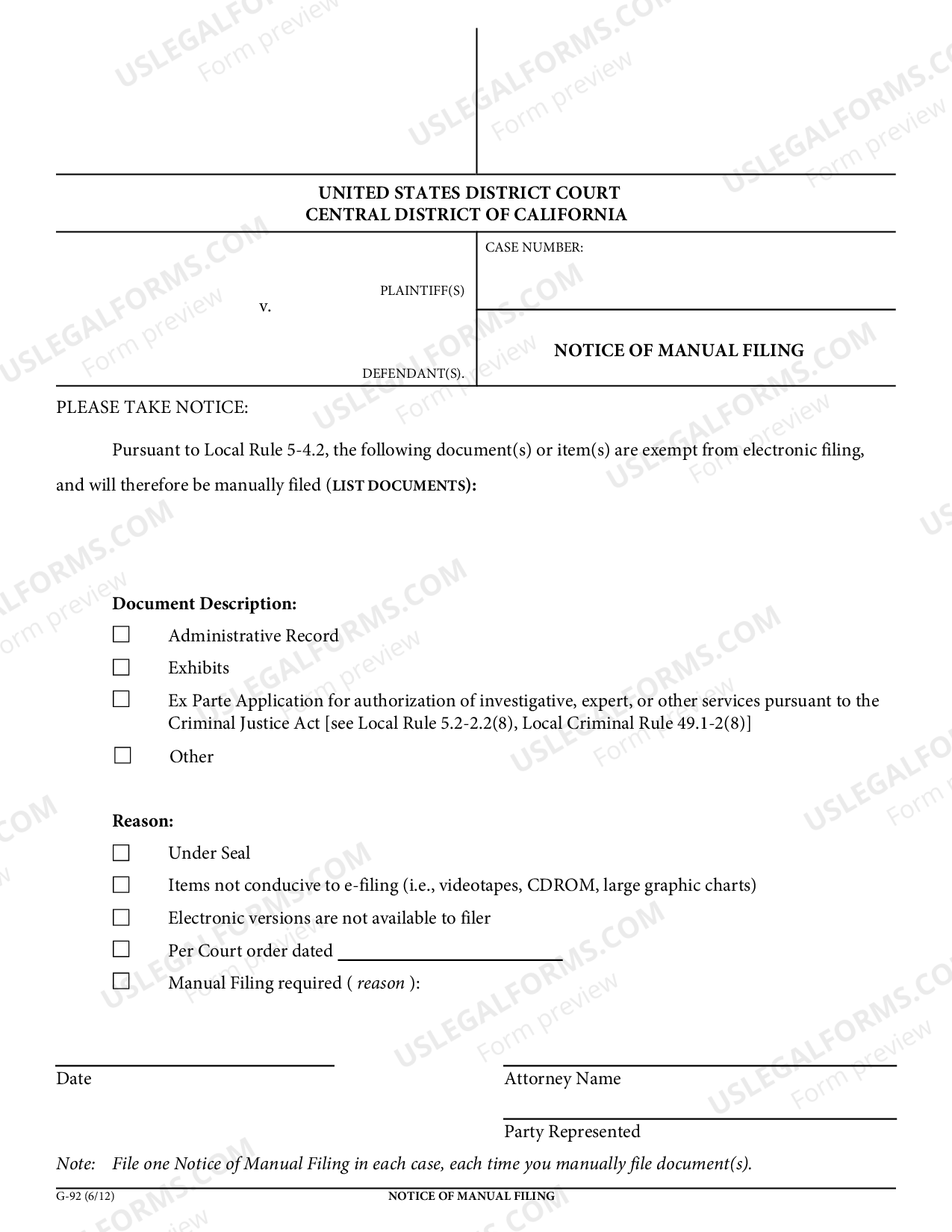 California Notice of Manual Filing | US Legal Forms