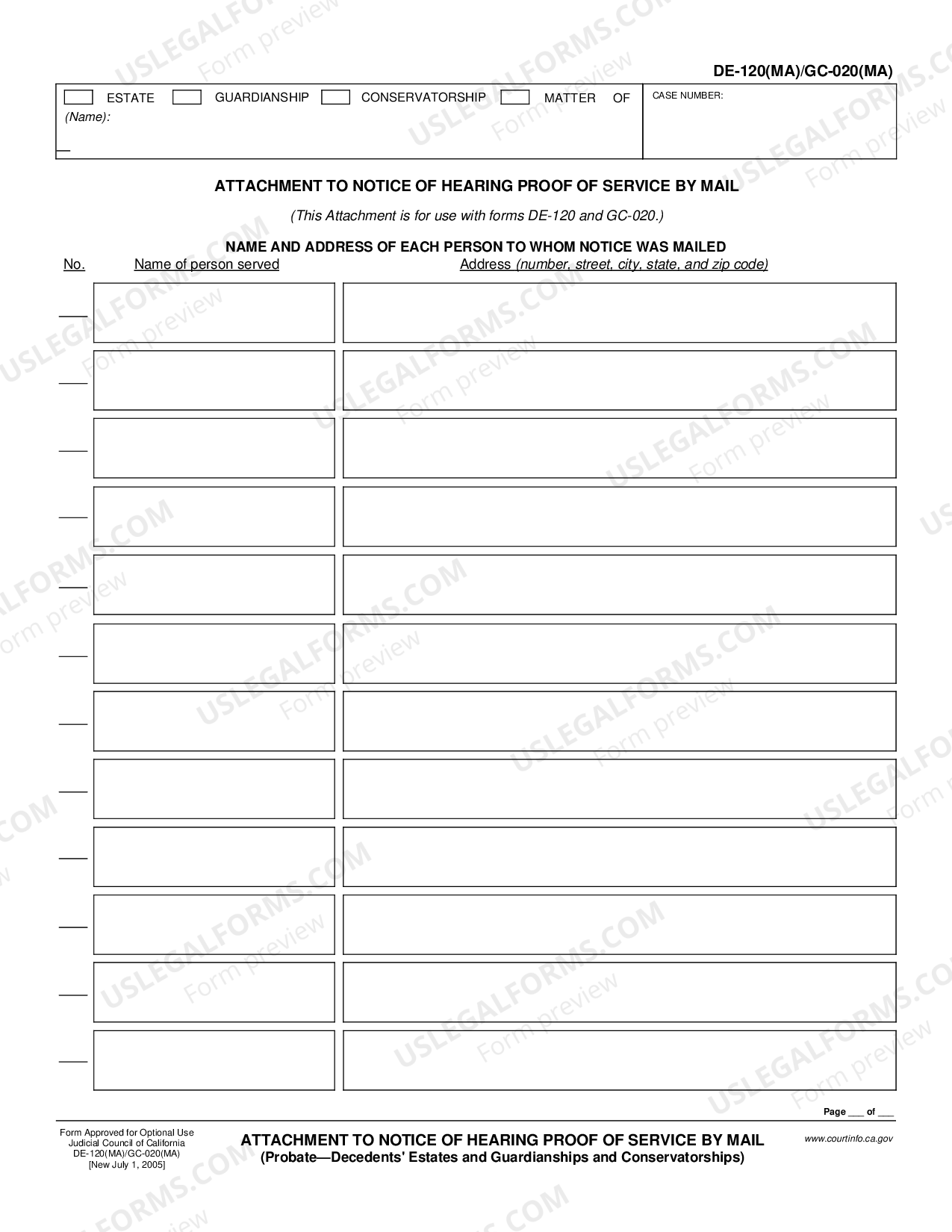 California Attachment to Notice of Hearing Proof of Service By Mail ...