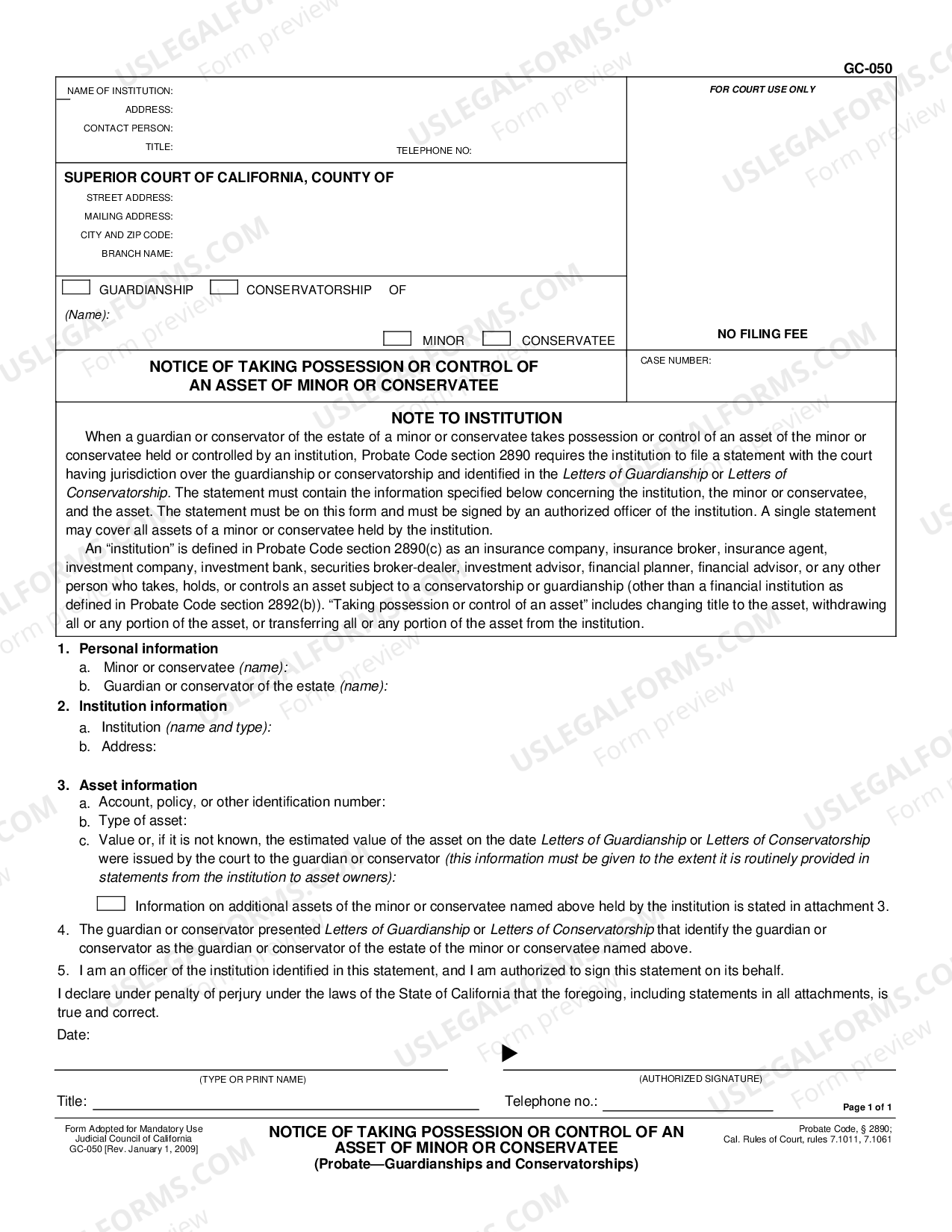 Vallejo California Notice of Taking Possession or Control of an Asset ...