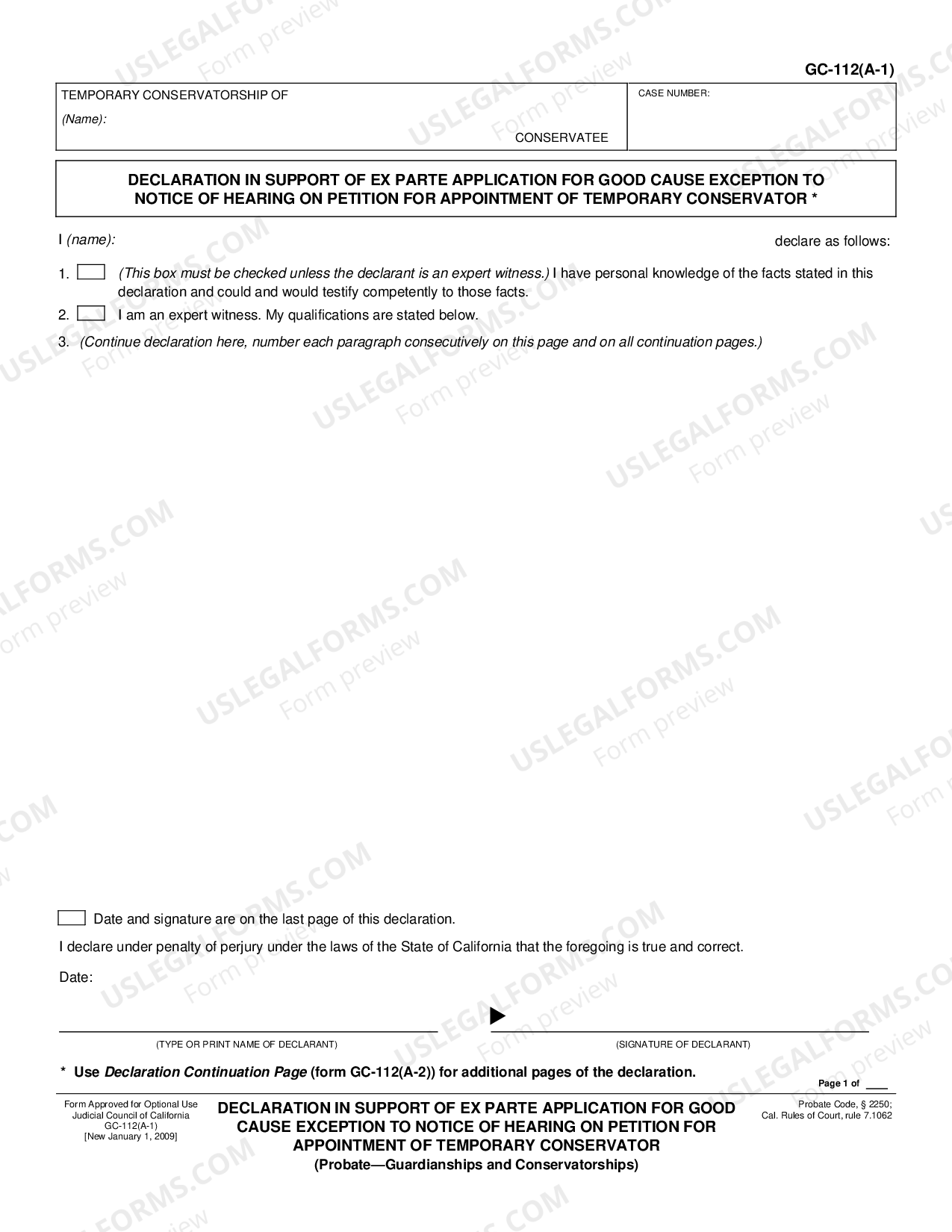 California Declaration in Support of Ex Parte Application for Good ...