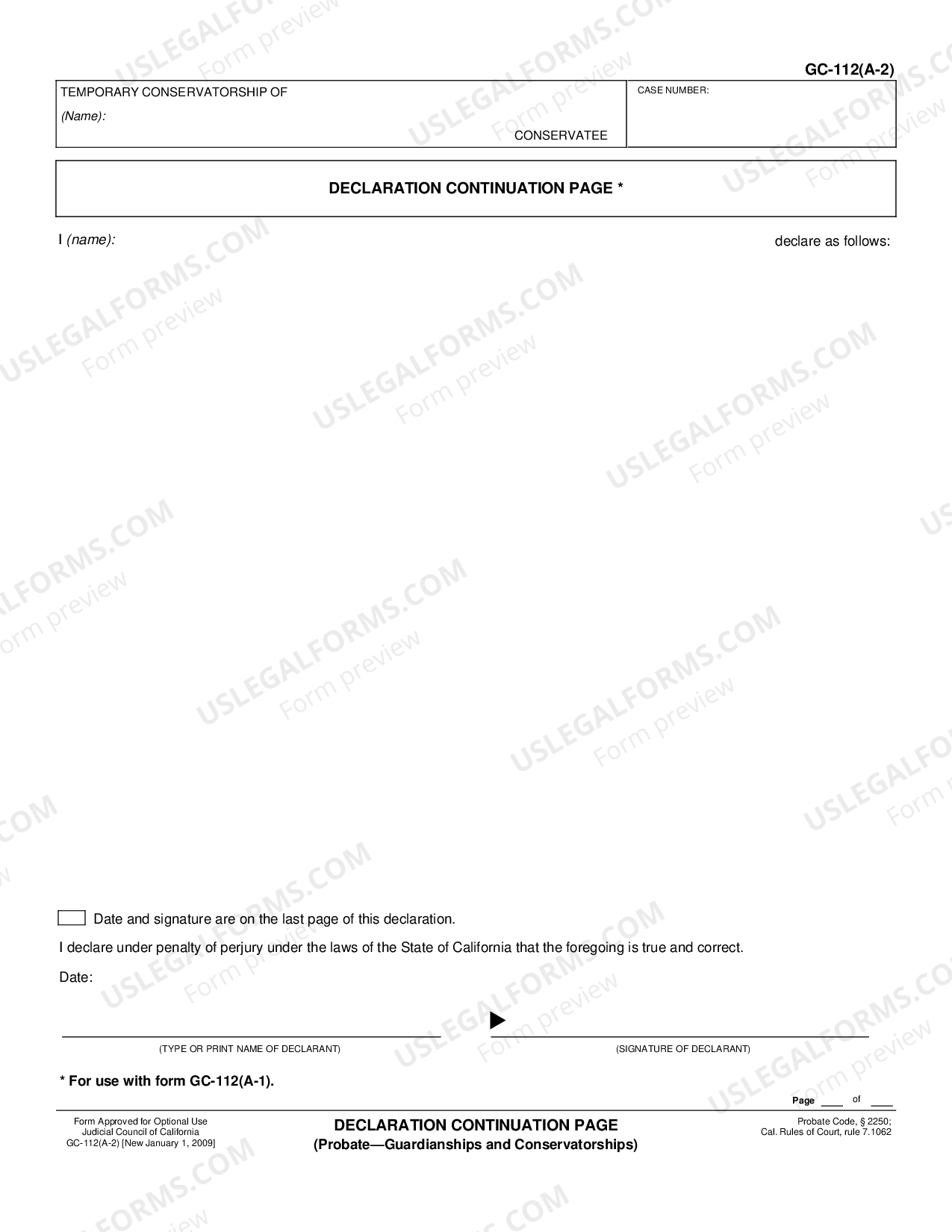 California Declaration Continuation Page | US Legal Forms