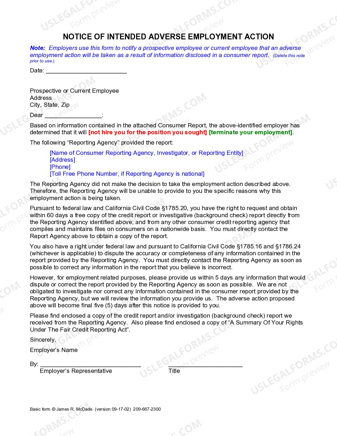 California Notice of Intended Adverse Employment Action - Adverse ...
