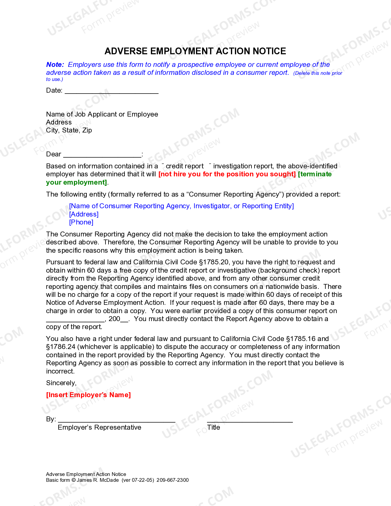 California Adverse Employment Action Notice - Adverse Employment Action ...