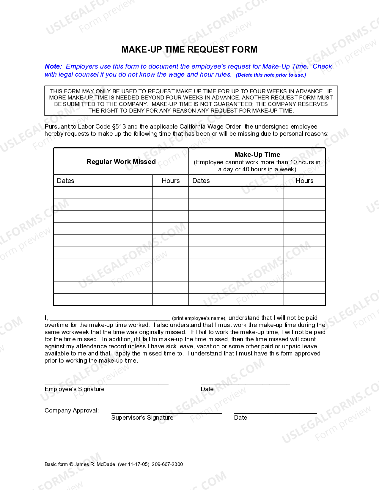 California Make-Up Time Request Form - California Make Up Time Request ...