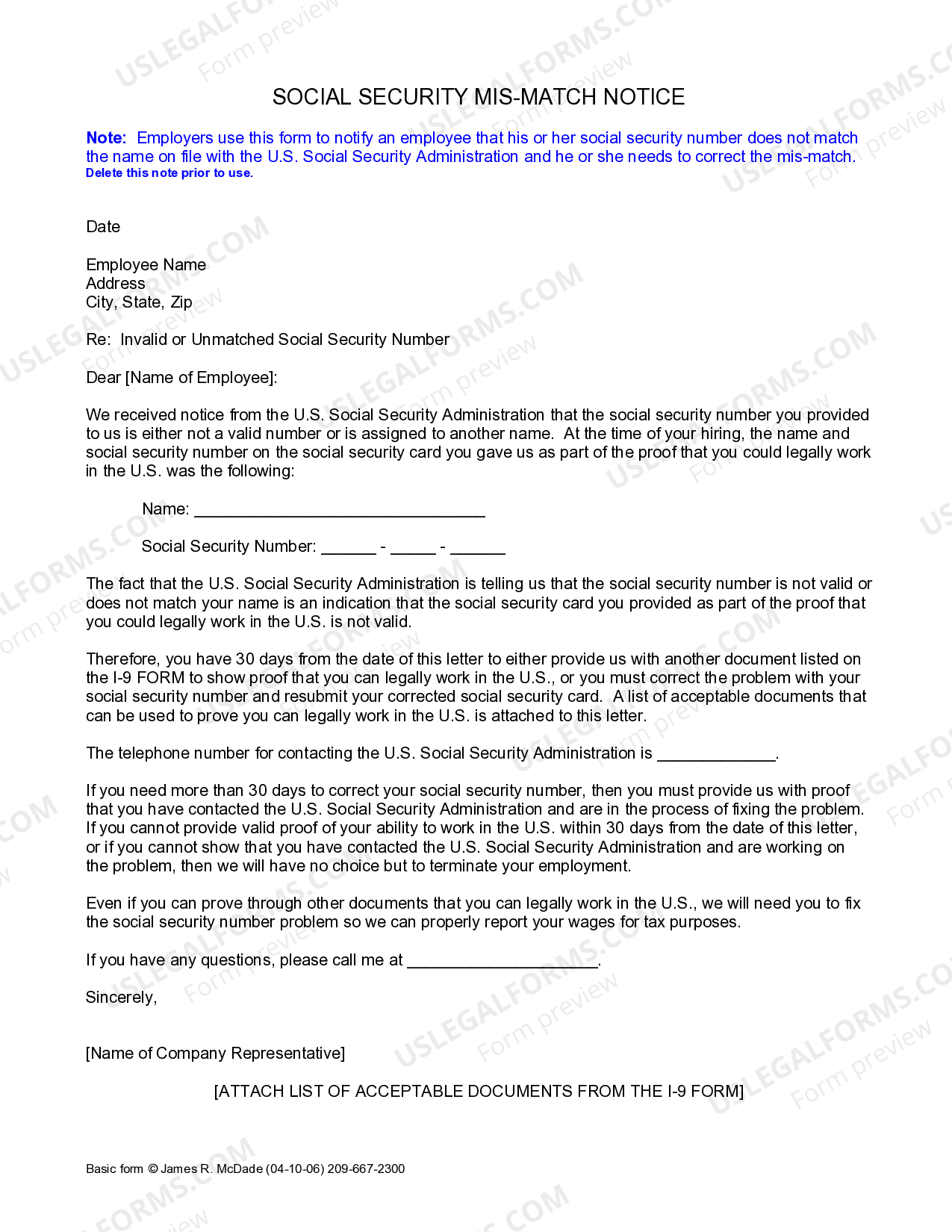 California Social Security Mismatch Notice | US Legal Forms