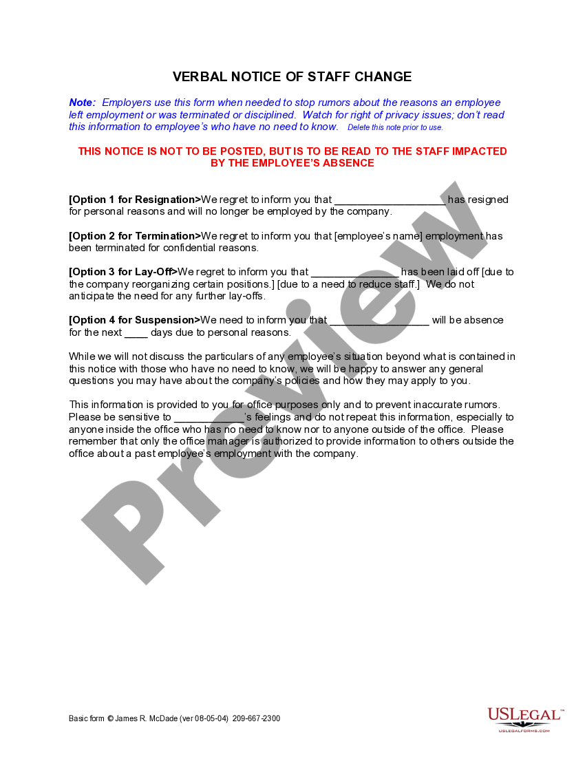 California Verbal Notice Of Staff Change Verbal Change US Legal Forms california-verbal-notice-of-staff-change-verbal-change-us-legal-forms