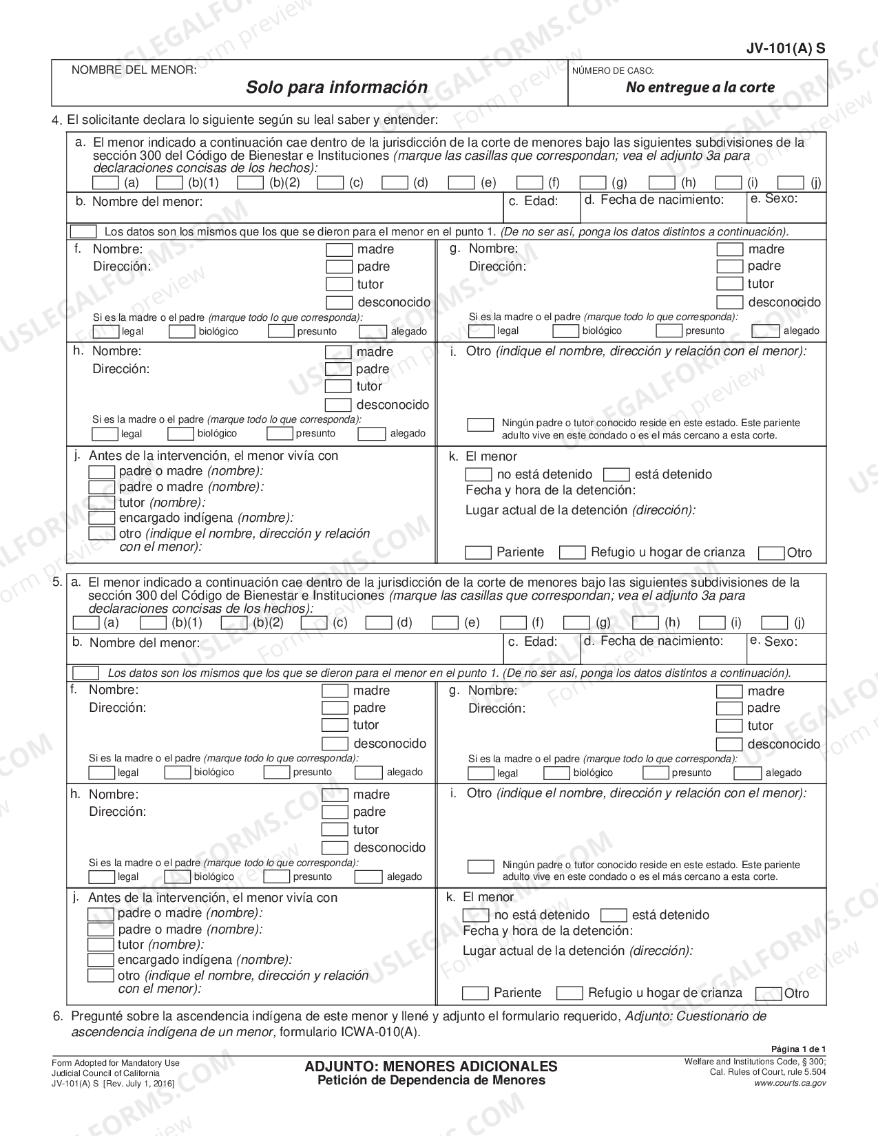 California Additional Children Attachment - Juvenile Dependency ...