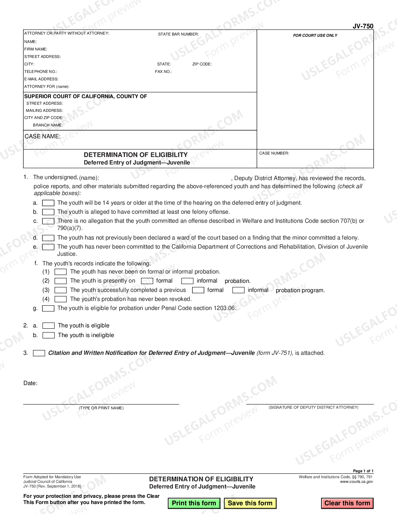 California Determination of Eligibility Deferred Entry of Judgment ...