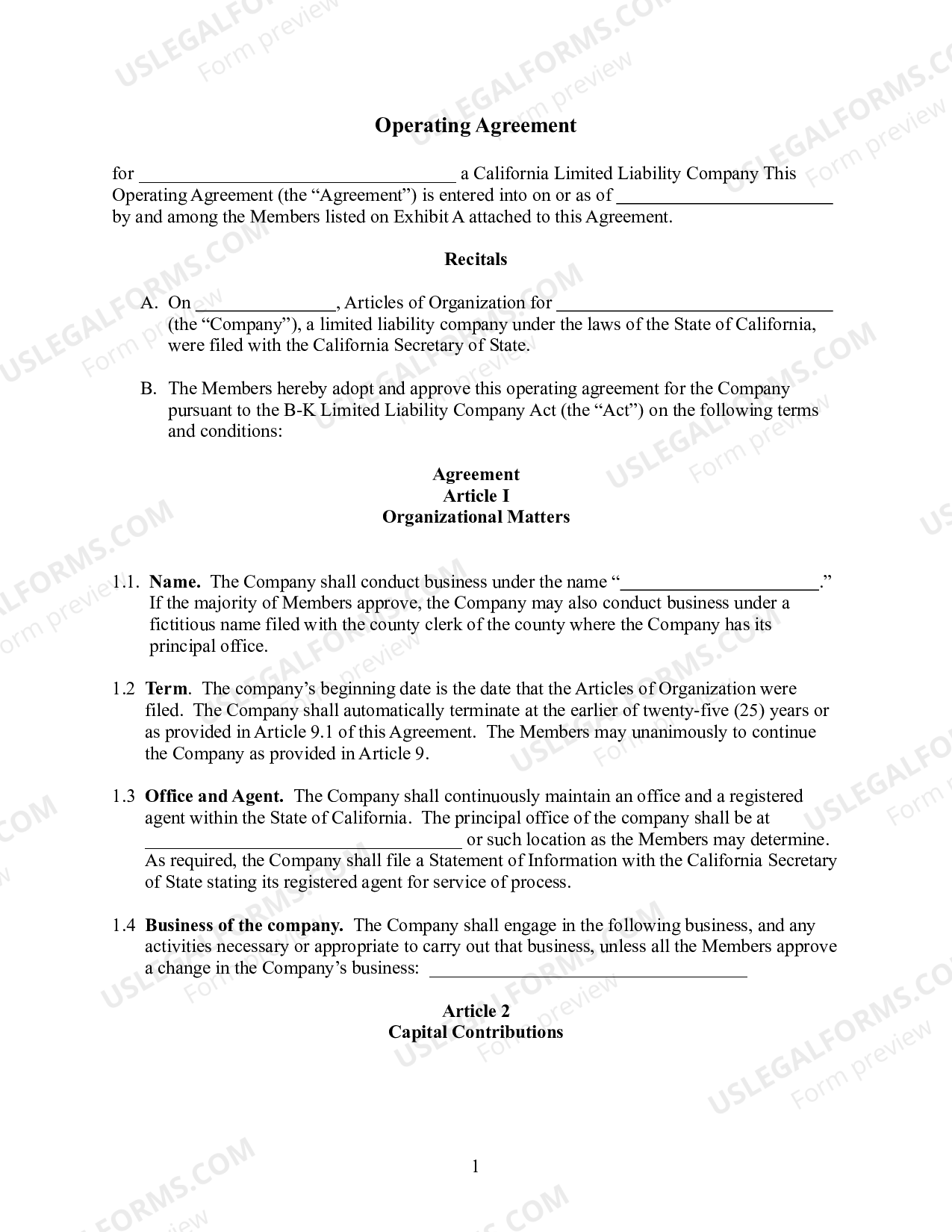 California Multi Member LLC Operating Agreement | US Legal Forms